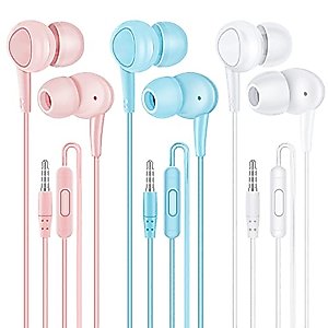Wired Earbuds with Microphone Pack of 3, Noise Isolating Wired Headphones, Earphones with Powerful Heavy Bass Stereo, Compatible with Android, iPhone, iPad, Laptops, MP3 and Most 3.5 mm Interface