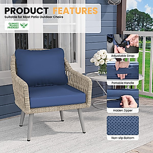 Amopatio Outdoor Cushions for Patio Furniture, 22x22 Outdoor Chair Cushions with Waterproof & Fade Resistant Cover, Deep Seat Replacement Patio Cushions with Adjustable Straps & Handle, Navy Blue