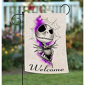 Bysincy Garden Flag Double Sided Burlap,Welcome Quotes House Yard Decoration, America Patriotic Rustic Seasonal Outdoor Yard Flags 12.5 x 18 Inch (Halloween Jack)