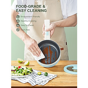 Reemix Hot Pot Electric With Steamer, 1.6L Ramen Cooker Non-Stick Sauté Pan for Steak, Egg, Fried Rice, Ramen, Oatmeal, Soup, Portable Personal Hot Pot Perfect Suit for Dorm Room and Apartment (Aqua)