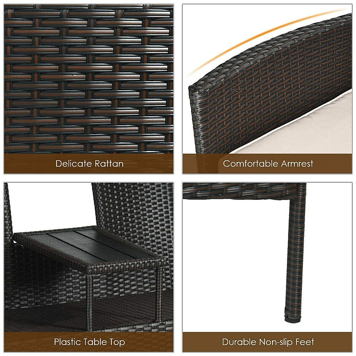 RELAX4LIFE Conversation Furniture Set with Table and Two Removable Cushions Rattan Wicker Chairs and Table Set for Patio,Garden, Baloney and Lawn Outdoor Porch Furniture Sets Loveseat(Brown+Beige)