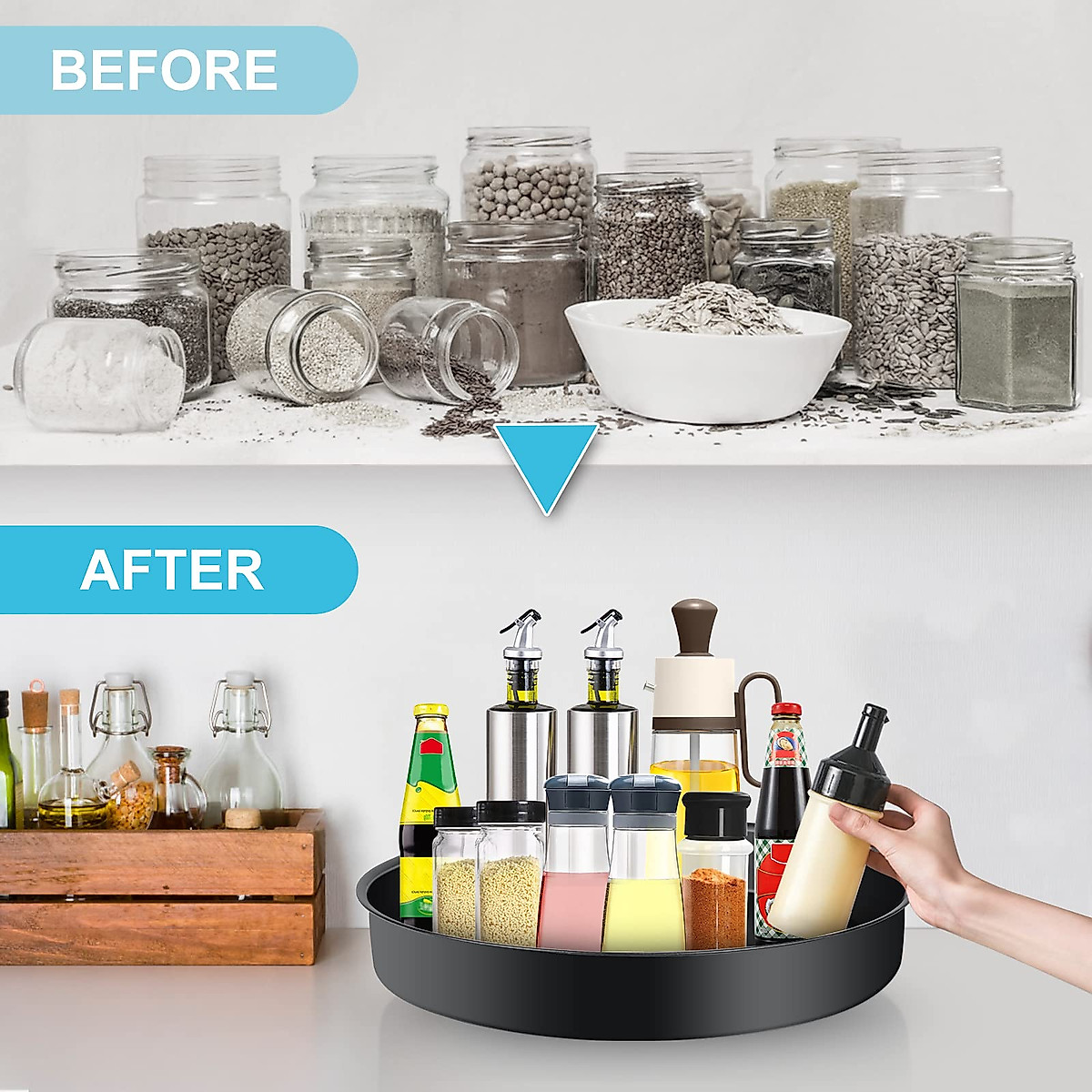 Lazy Susan Organizer Turntable Organizer Stainless Steel Spice Rack Organizer Kitchen Lazy Susan for Cabinet Fridge Pantry, Rotating Spice Rack Condiment Organizer (12.4In and 10IN)