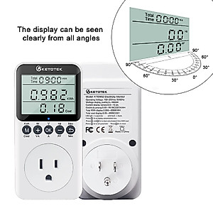 KETOTEK Watt Meter Plug-in Socket Power Meter, Kilowatt Wattage Voltage Tester, Home Electricity Usage Monitor with Overload Protection, LCD Display Energy Voltage Amps Power Consumption Monitor