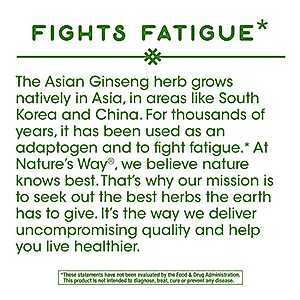 Nature's Way Premium Herbal Asian Ginseng, Fights Fatigue*, 1,120mg Per Serving, 100 Capsules