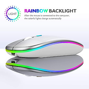 Atrasee Dual Mode LED Wireless Bluetooth Mouse for Laptop, Slim Rechargeable RGB Computer Mice (USB 2.4G + Bluetooth 5.1), Ergonomic PC Gaming Mouse w/ 3 Adjustable DPI, for Laptop MacBook Pro, White