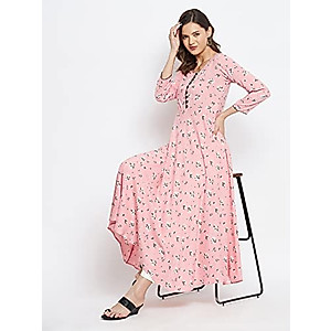 Tissu Women's Rayon Pink & Green Floral Pritned A-Line Kurta 2149_Pink_4XL