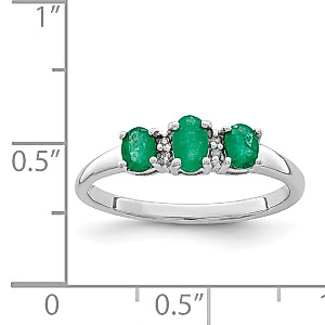 IceCarats 925 Sterling Silver Green Emerald 3 Stone Diamond Ring Gemstone Band Size 6