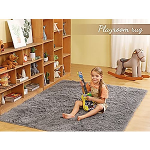 Medeunk 8x10 Area Rugs Solid Grey Super Soft Fluffy Upgrade Sponge Non-Slip No Shedding for Living Room Bedroom Girls/Boys Room Dorm Playroom Lounge Home Decor