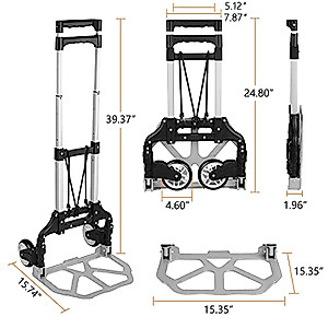 Folding Hand Truck, Gimify Dolly Cart Luggage Hand Cart Aluminum Box Cart Lightweight Portable with Telescoping Handle for Personal, Travel, Shopping, Moving, Office, 165 lbs Capacity (Black)