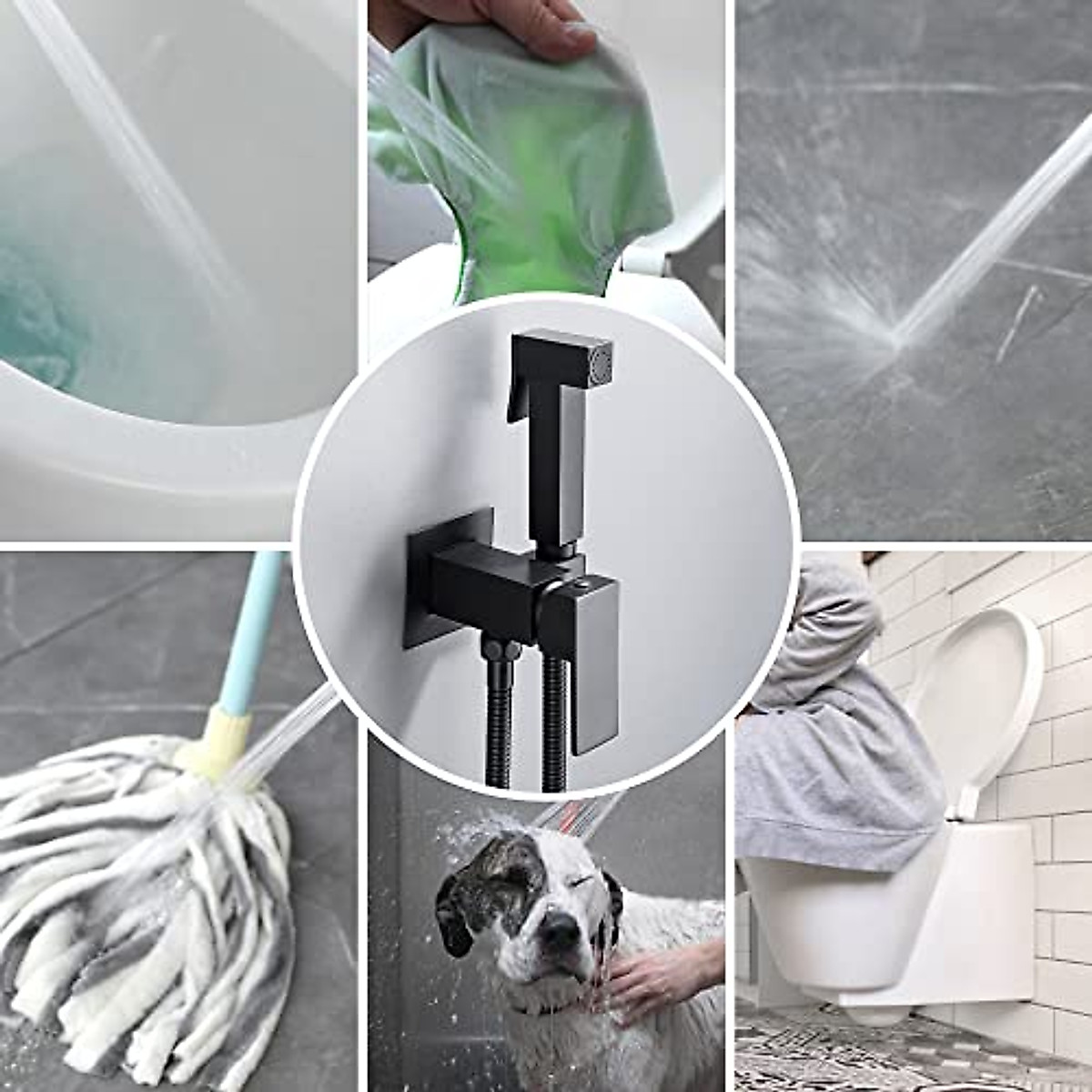 SHAMANDA Warm Water Bidet Sprayer for Toilet with Hot and Cold Brass Rough-in Valve, Stainless Steel Handheld Bidet Attachment Set for Feminine, Pets and Baby Diaper Wash, Matte Black, BDS08-7