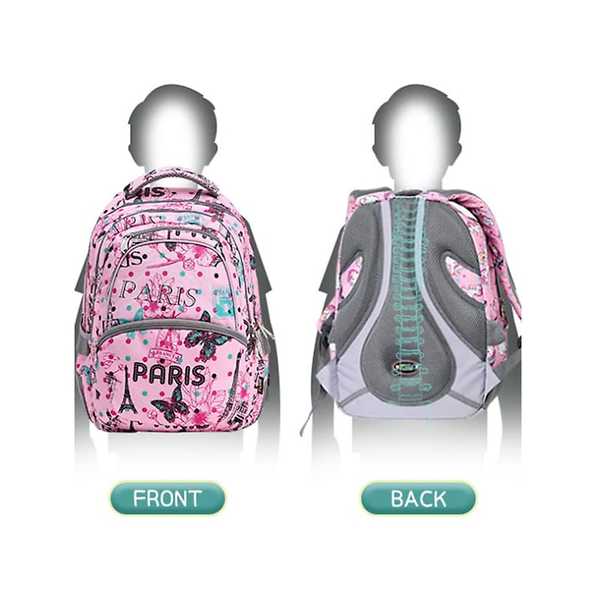 NEW TILAMI Kids Travel School Backpack for Girls,Elementary School Bags for Primary Middle Waterproof Laptop Backpacks for Kids School Bags 16inch 300D High Density Oxford Pink Paris