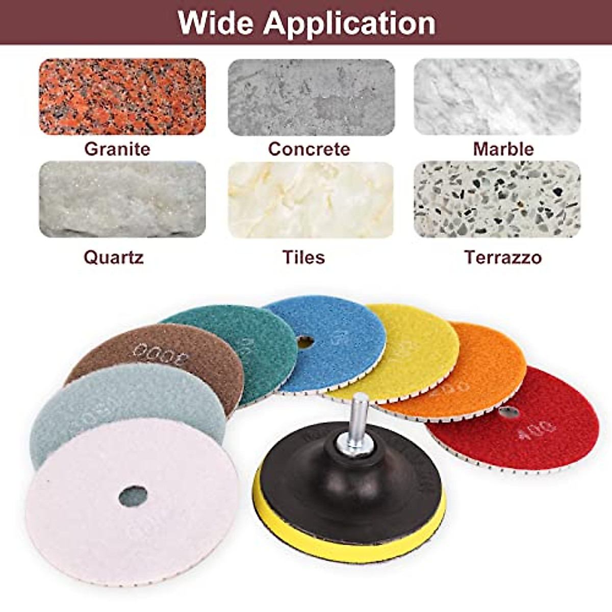 4 Inch Diamond Polishing Pads,22PCS Wet Polishing Kit with Backer Pad 50-6000 Grit Polishing Pad for Concrete Marble Stone Countertop Quartz Drill Grinder Polisher