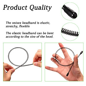 LERNOU Metal Men Headbands Women Hair Bands, Unisex Black Wavy,Spring And Summer Outdoor Sports Headbands, Fashion Simple Elastic Hair Accessories (6pcs)