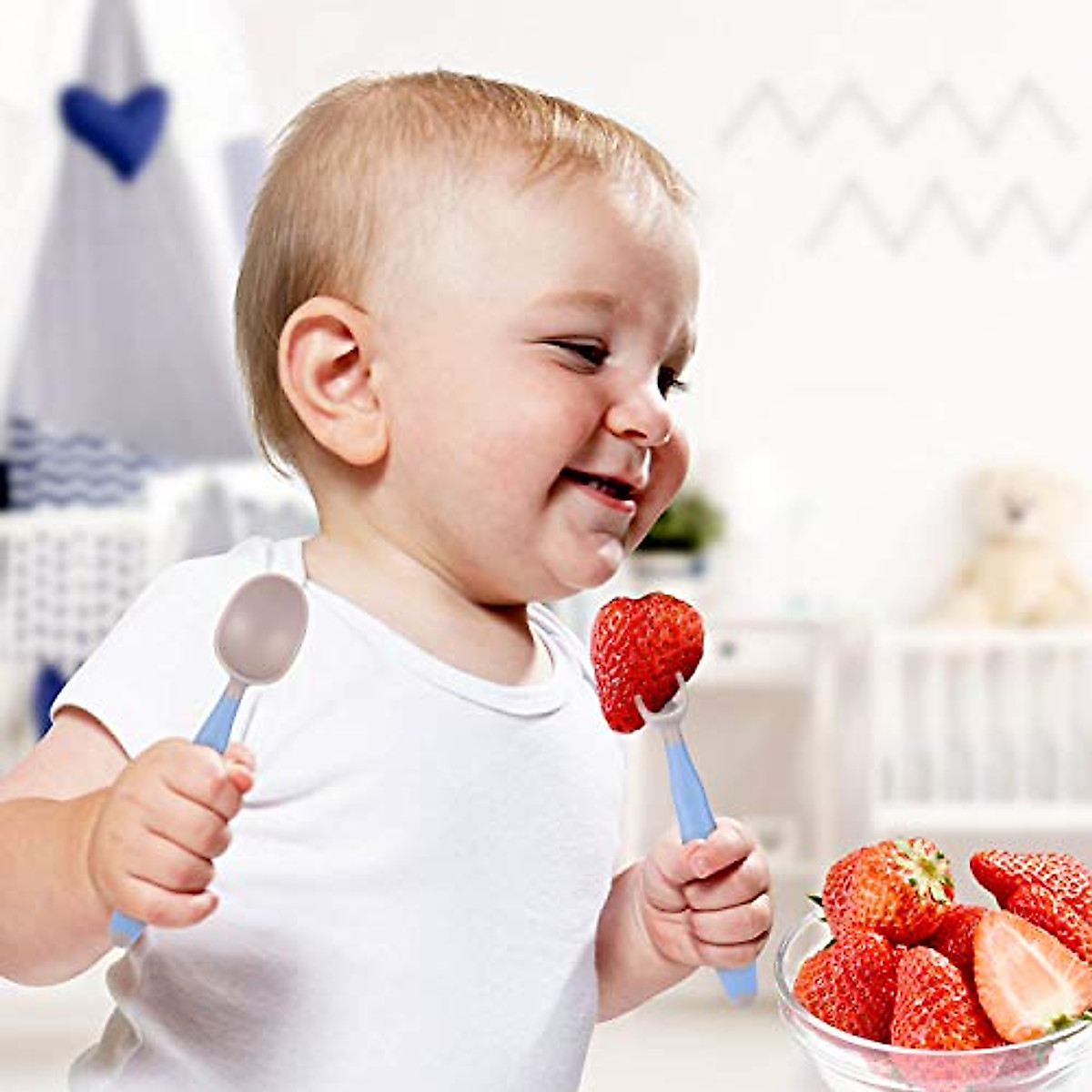 Toddler Kids Forks and Spoons Utensils - Baby Raise Feeding Utensils Set Easy Grip Bendable, Children Feeding Training Tableware Designed for First SelfFeeding Learning with Travel Case (Yellow)