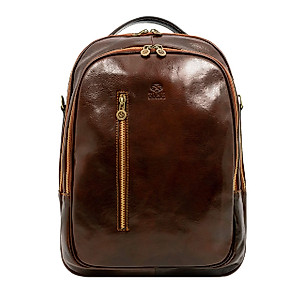 Time Resistance Leather Backpack Travel Bag Carry On Rucksack Brown Book Bag