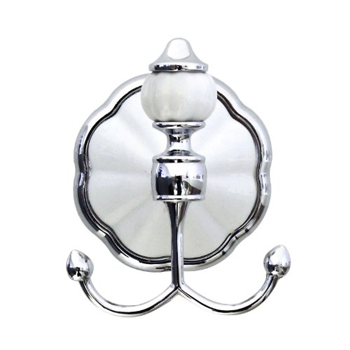 MODONA Double Robe & Towel Hook - White Porcelain & Chrome - Flora Series - 5 Year Warrantee