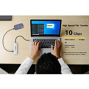EZQuest USB C Hub Docking Station 7 in 1 with 3 Gen 2 10Gbs USB C Ports, 3 USB A 3.0 Ports, 1 USB C Power Delivery 3.0 with 5Gbs Data, Compatible with MacBook/Dell/HP/Lenovo Laptops