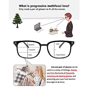 Gaoye Progressive Multifocal Reading Glasses Blue Light Blocking for Women Men,No Line Multifocus Readers with Spring Hinge (Light Black, 100)