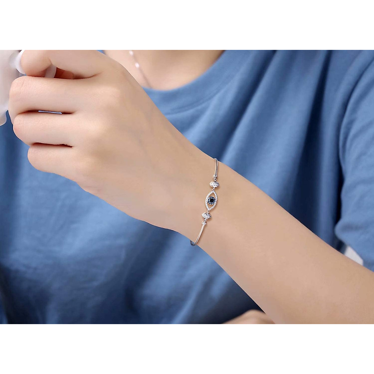 SUE'S SECRET Evil Eye Bracelet Crystal Jewelry Bangle with a Tiny Cross Extender for Women Mothers Day Easter Gifts for Mom Anniversary Day Birthday