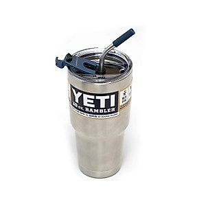 Spill Proof Tumbler Lid with Angled Stainless Steel Straw + Silicone Straw Tip + Straw Cleaning Brush for Yeti Rambler or Ozark Trail Tumblers (30oz, Navy)