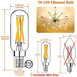 Mlambert 12 Pack E12 LED Edison Bulb,4W Equal 40W e12 Candelabra Bulb 2700K,Dimmable T6 T25 LED Bulb,E12 Bulb,Small Bulb for Chandelier,not E26 Base