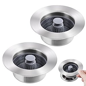 3 -in-1 Kitchen Sink Stopper Strainer, Aohcae 2PCS 304 Stainless Steel Pop Up Sink Stopper Anti-Clogging Sink Strainers for Kitchen Sink Accessories for US Standard 3-1/2 inch Drain Filter