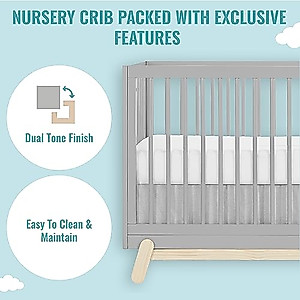 Dream On Me Hygge 5-in-1 Convertible Crib in Pebble Grey Oak, JPMA & Greenguard Gold Certified, Made of Sustainable Pinewood, Easy to Clean, Safe Wooden Nursery Furniture