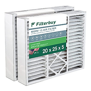 Filterbuy 20x25x5 Air Filter MERV 13 Optimal Defense (2-Pack), Pleated HVAC AC Furnace Air Filters for Honeywell FC100A1037, Lennox X6673, Carrier, and More (Actual Size: 19.88 x 24.75 x 4.38 Inches)