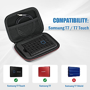 ProCase Hard Carrying Case Compatible for Samsung T7 / T7 Touch Portable SSD with Silicone Cover, Shockproof Storage Travel Organizer for T7 Touch Portable 500GB 1TB 2TB USB Solid State Drives -Black
