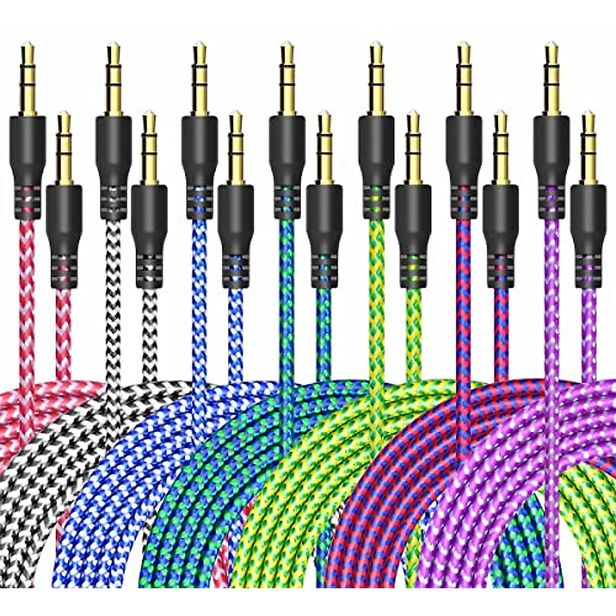 UMECORE AUX Cord for Car, 7 Pack 3.5mm Auxiliary Audio Cable, Stereo AUX Cable with Flexible Nylon Braided Cords for Car iPad iPhone Samsung Galaxy Google Pixel Tablet PC Headphone Speaker Mic