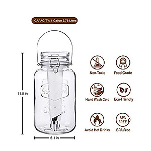 Emica Home 1 Gallon Cold Drink Glass Beverage Dispenser with Ice Infuser, Clear Bail & Trigger with Locking Clamp Drink Dispenser with Easy Flow Spigot for Outdoor, Parties and Daily Use