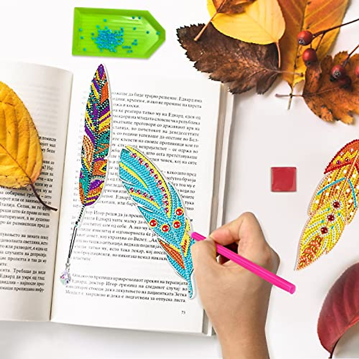 6 Pcs 5D Diamond Painting Bookmarks DIY Feather Bookmark Crystal Pendant Bookmark for Home Office School,Diamond Painting Arts Crafts Gifts for Adults and Kids