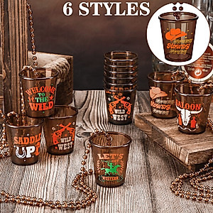 Yinkin 12 Pcs Cowboy Shot Glasses Necklace Western Themed Party Decorations Shot Glasses on Beaded Necklace Plastic Cowboy Props for Adults and Teens Festival Party Supplies, 6 Styles