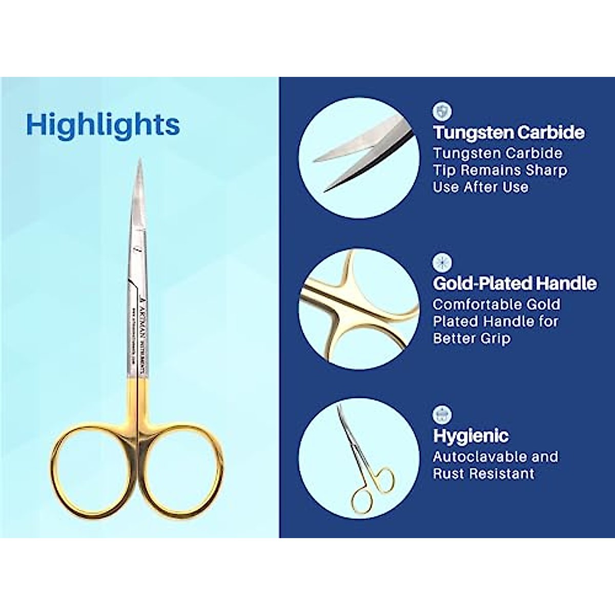 Scissors 4.5 inches Curved with Tungsten Carbide Inserts| Gold Plated Handle Extra Sharp and Durable by ARTMAN INSTRUMENTS