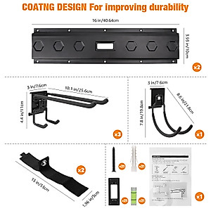 Garage Organization Tool Storage Utility Rack, 32 inches Garage Organizer Wall Mounted Heavy Duty Hanger Organizer System with 4 Adjustable Hooks for Garden Tools, Shovels, Trimmers, and Hoses