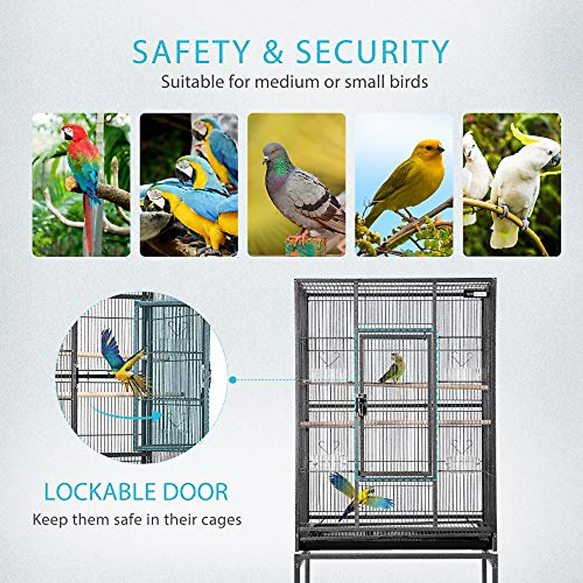 VIVOHOME 54 Inch Wrought Iron Large Bird Cage with Rolling Stand with 30 Inch Height Wrought Iron Bird Cage with Rolling Stand