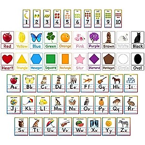 56 Pieces Alphabet and Number Bulletin Board Set Educational Bulletin Board Cards Early Learning Colors Shapes Cards Manuscript Alphabet Number Posters for Kindergarten Classroom Decorations