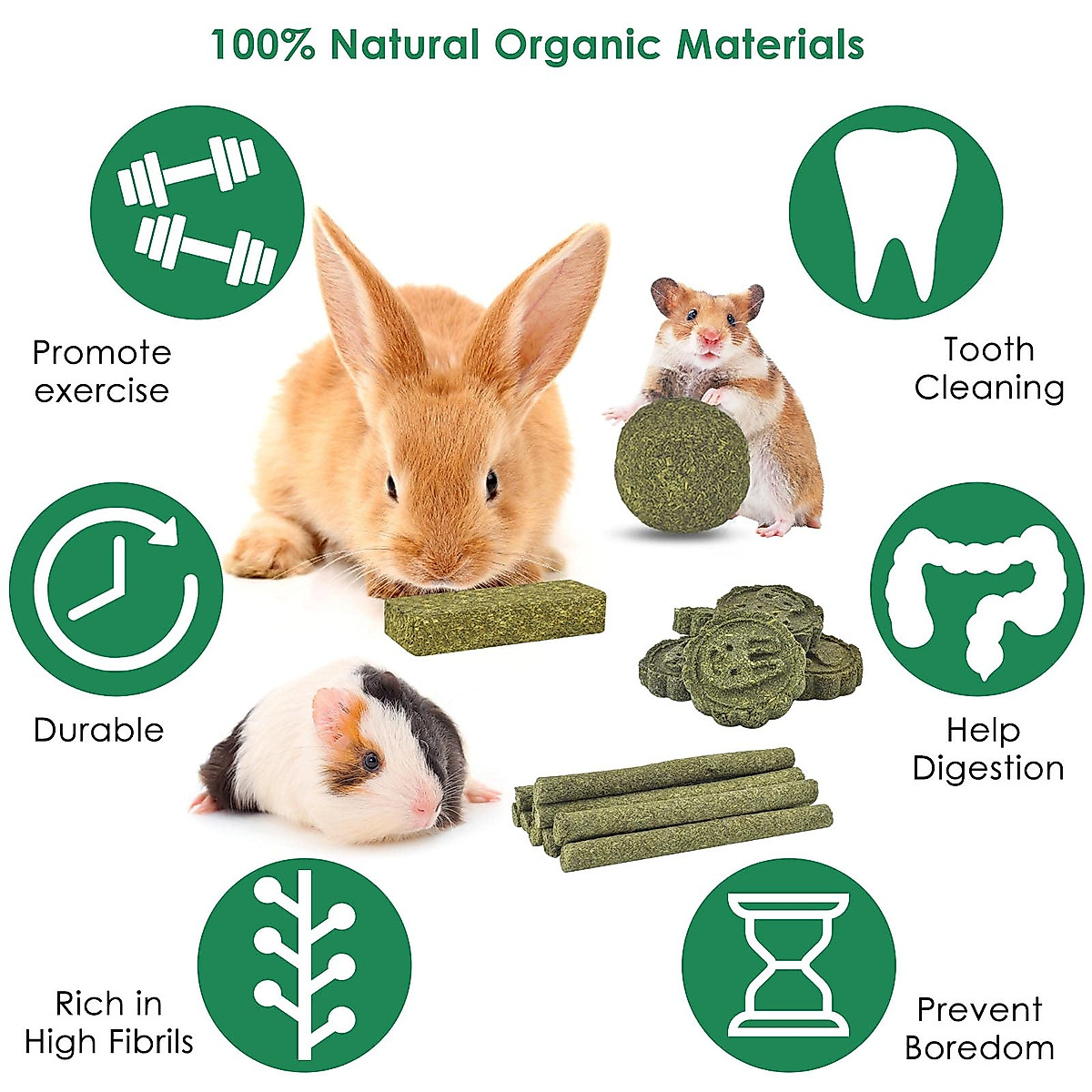 ERKOON 25Pcs Bunny Chew Toys, 100% Natural Timothy Hay Chew Biscuit&Treats Sticks, Chew Toy for Teeth for Rabbit Chinchilla Guinea Pig Hamster Gerbil Squirrel, 8.5oz