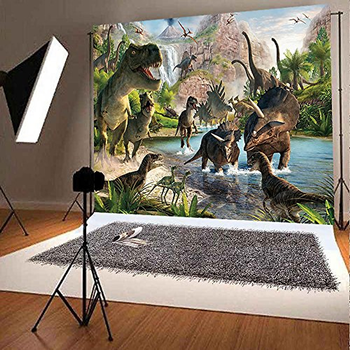 Qian Dinosaur Photography Background 3D Dinosaur Photo Studio Props Booth Party Decoration Backdrops Vinyl 5x3FT ly022