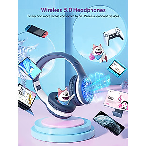 WeDuet Kids Wireless Headphones, Kids Headphones with MIC, Wireless 5.0 Stereo Children Headphones for Boys, Safe Volume, Foldable Over Ear Children Headphones for iPad Tablet Home School