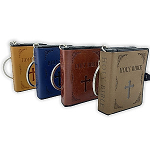 White Dove Blessings Miniature Leather Holy Bible Keychain (Navy), One Size