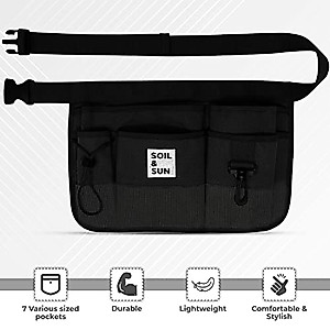 Soil and Sun Black Utility Belt Pouch - Size Adjustable Garden Apron for Women with Pockets - Durable Canvas Garden Tool Belt for Women - Multi-Pocket Waist Caddy Gardening Belt