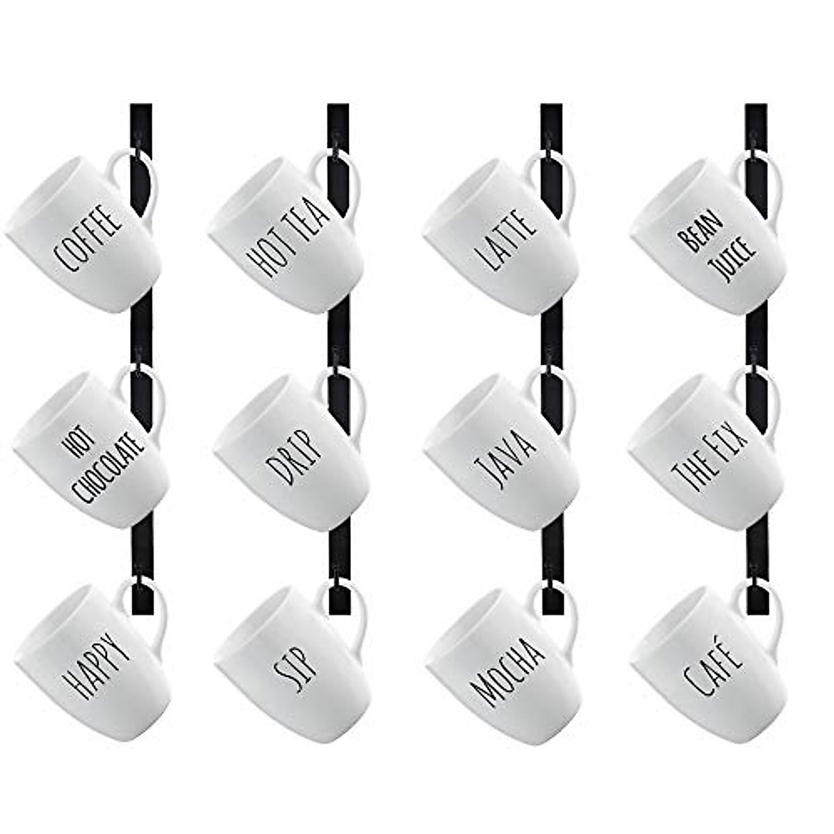 Coffee Mug Wall Rack - Metal Mug Racks for Wall - Wall Mug Rack - Coffee Cup Rack Wall Hanging Holder - Teacup and Mason Jar Hanger Display Holder - Hold a Dozen Cups and Mugs