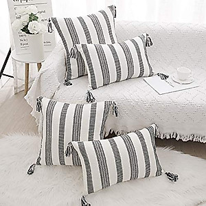 SEEKSEE Black and White Stripes Hand-Woven Rectangular Waist Throw Pillow Covers, Stylish Modern Minimalist Design for Sofa, Bedroom, Living Room(Lumbar 12 x 20 Inches,1PC)…