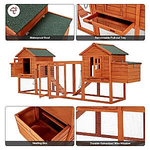Esright 144” Large Wooden Chicken Coop, Outdoor Hens House with Ramps and Nesting Boxes