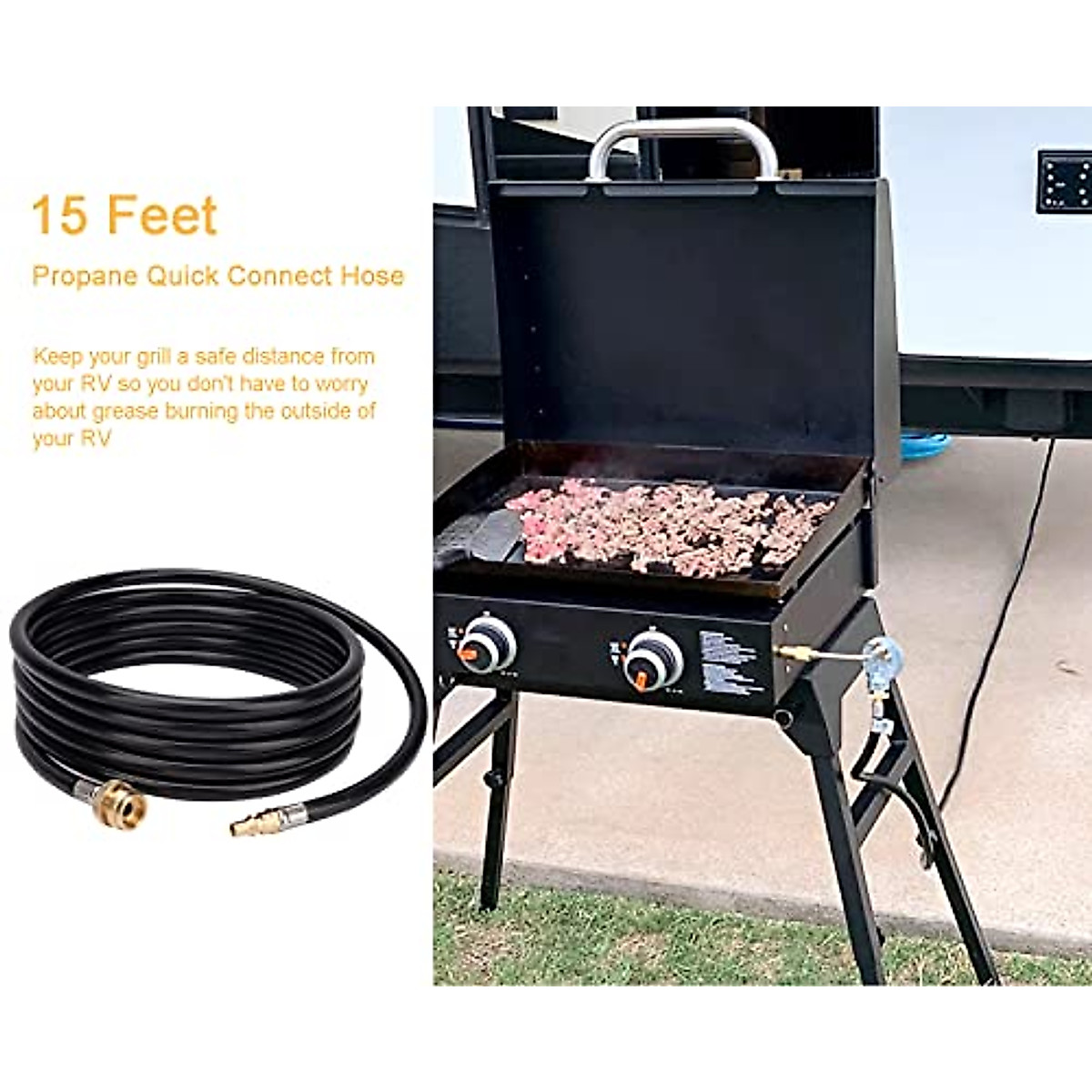 JOHAHTANG Rv Propane Quick Connect Hose for Grill 15FT Quick Connect Propane Hose Replacement for 1 LB Throwaway Bottle Connects 1 LB Portable Appliance to RV - 1/4 Full Flow Quick-Connect Male Plug
