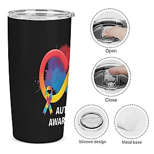 Autism Awareness Infinity Ribbon 20 OZ Stainless Steel Tumbler Travel Car Coffee Mug with Straw Lid Cleaning Brush Coffee Tumbler Mug for Women Men
