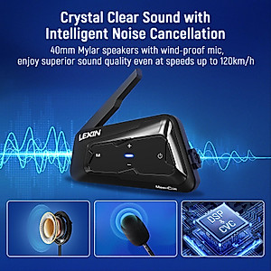 LEXIN MeshCom Motorcycle Bluetooth Headset, Mesh Group Helmet Communication System, Support Audio Multitasking/Music Sharing/Loud Speakers/IP67 Waterproof/Voice Assistant/FM Radio, Dual Pack