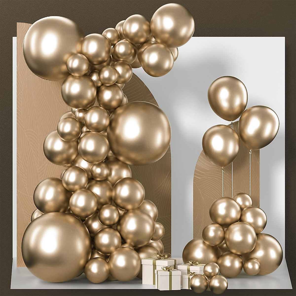 PartyWoo Chrome Gold Balloons, 100 pcs Gold Chrome Balloons Different Sizes Pack of 18 Inch 12 Inch 10 Inch 5 Inch for Balloon Garland or Arch as Birthday Decorations, Party Decorations, Gold-G127