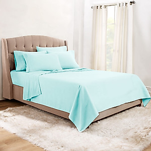 Clara Clark Cal King Sheets, 6 Piece Set - Hotel Luxury Sheets for Cal King Size Bed, Super Soft Bedding Sheets & Pillowcases, Cal King Size Sheets, Aqua Light Blue